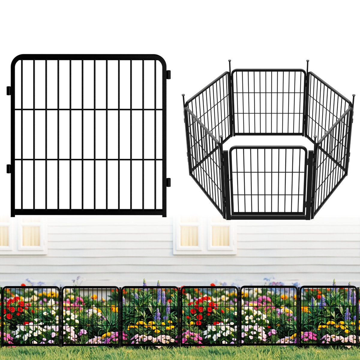 Cozy Castle 6 Fence Panels No Dig Easy Install Metal Fence, Decorative ...