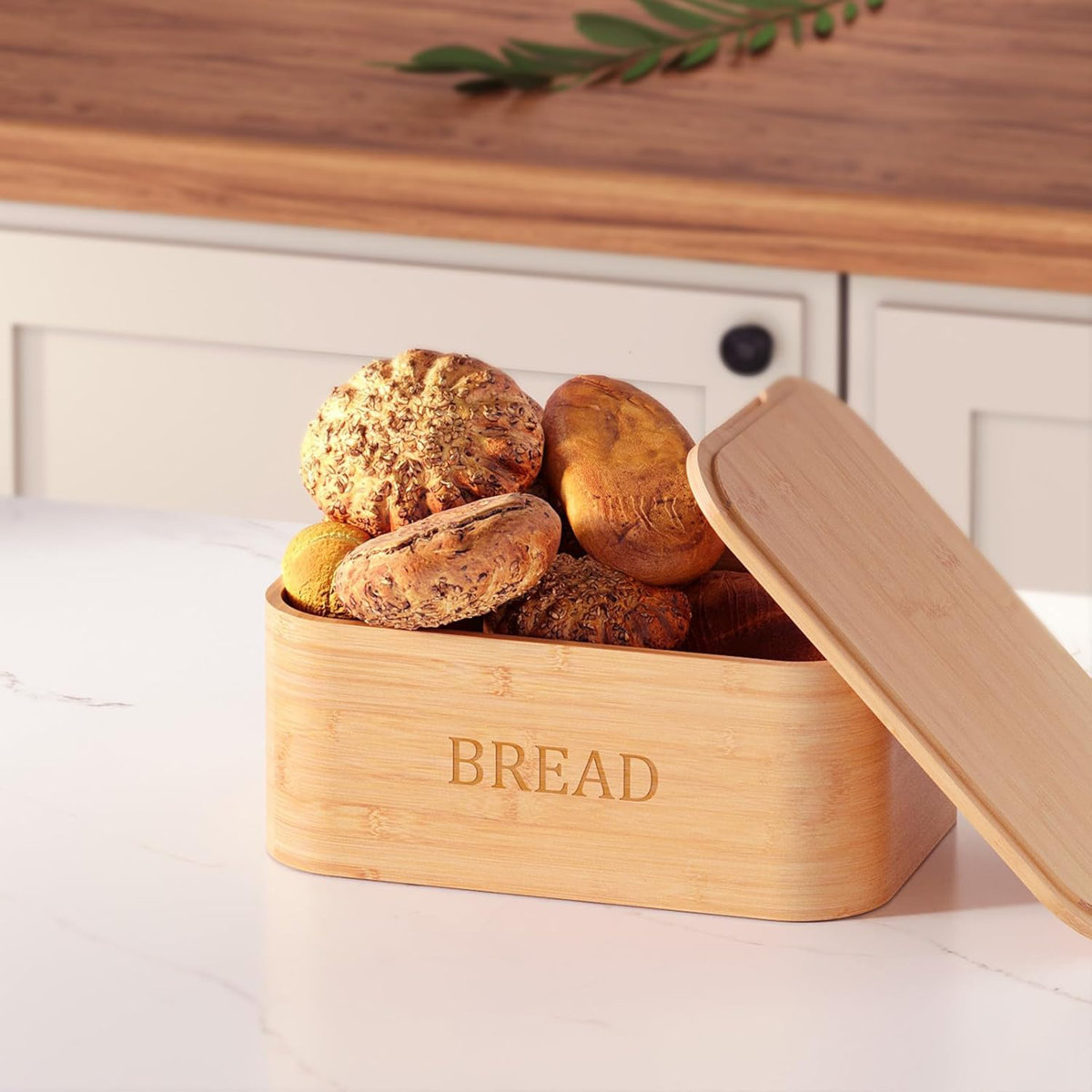 Gracie Oaks Bamboo Bread Box For Kitchen Countertop,Curved Bamboo Bread ...