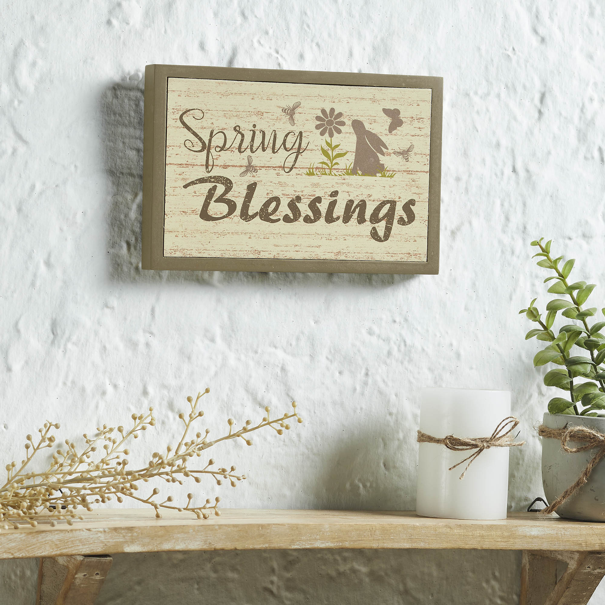 VHC Brands Bunny Hop Spring Blessings MDF Framed Wall Sign 6.5x10x1 ...