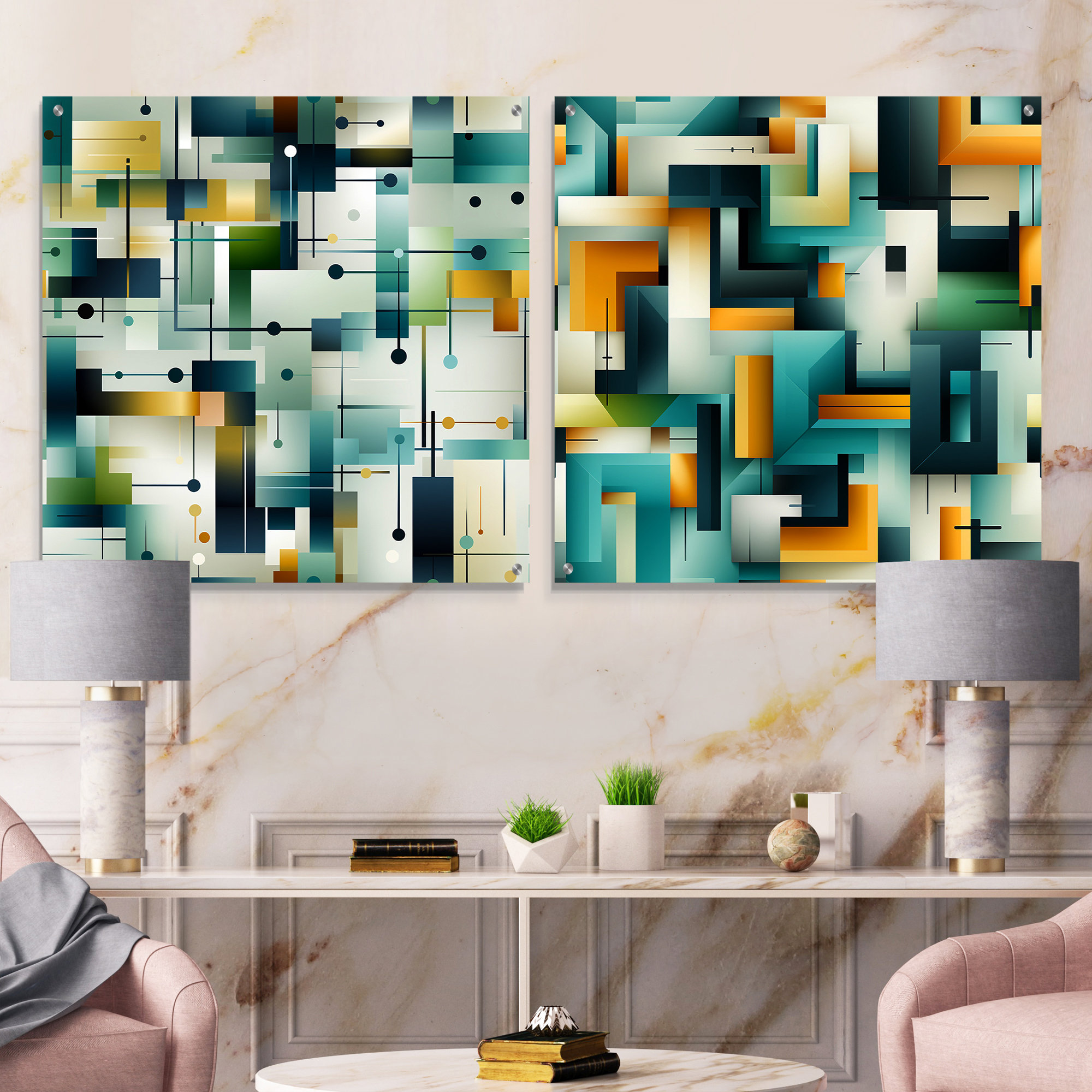 Design Art Green Cubic Oasis Geometric - Abstract Geometric Acrylic ...
