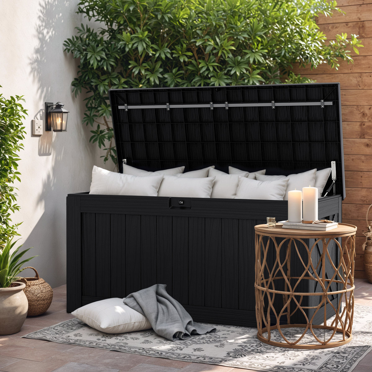 GUNJI 120 Gallon Outdoor Indoor Lockable Resin Deck Box | Wayfair