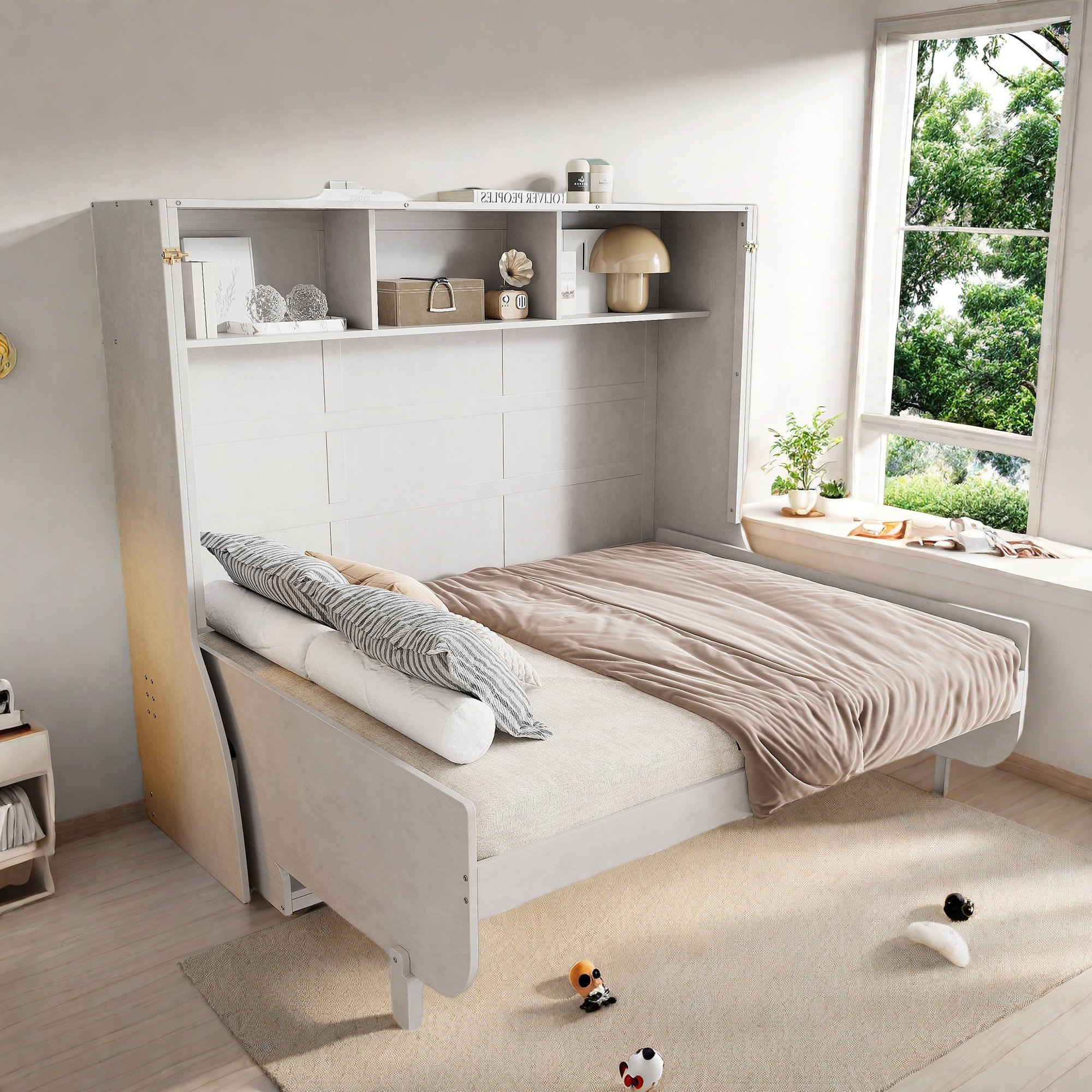 Latitude Run® Antique Murphy Bed With A Desk And 3 Open Storage Cabinets - Wayfair Canada