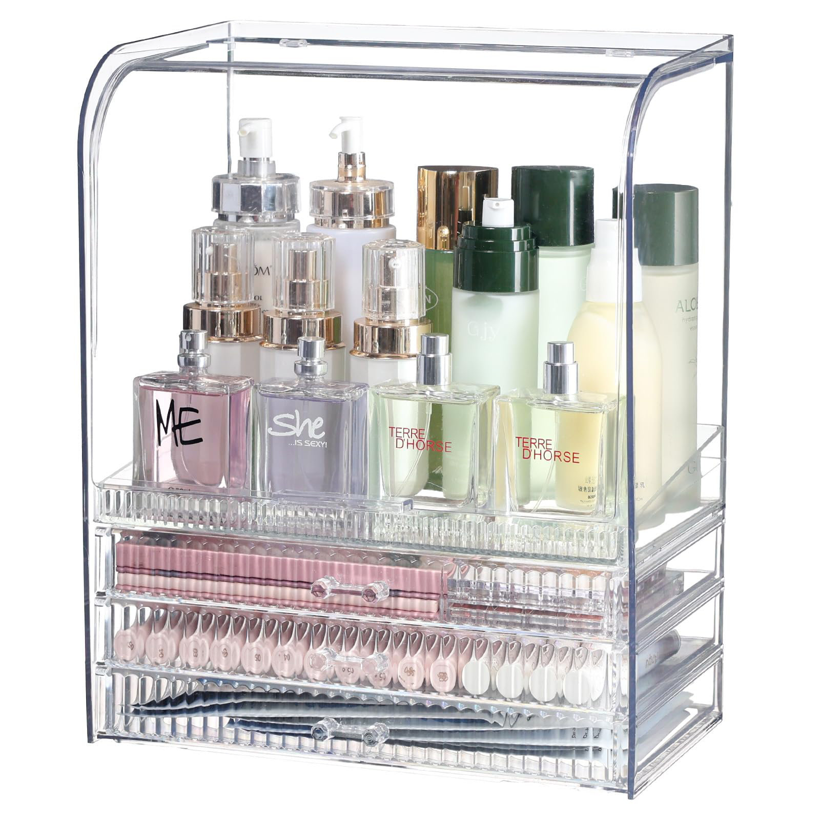 Hokku Designs Clear Acrylic Dressing Table Makeup Organizer With Lid, 3 ...