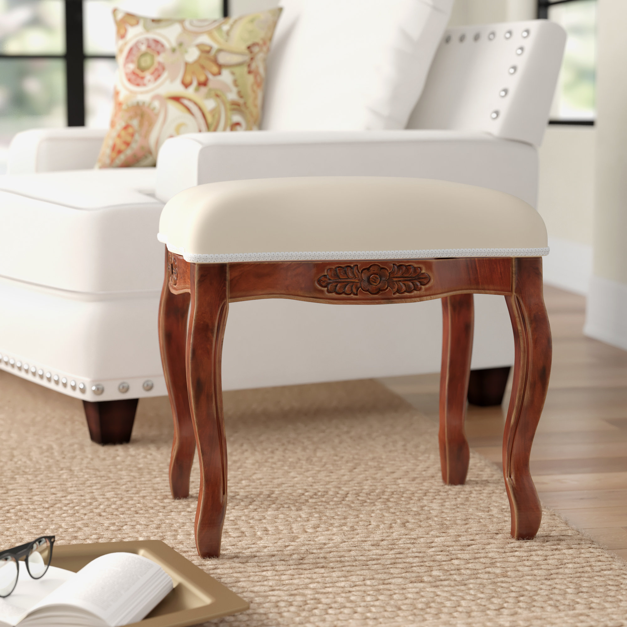 Lark Manor™ Apisan Solid Wood Vanity Stool & Reviews | Wayfair