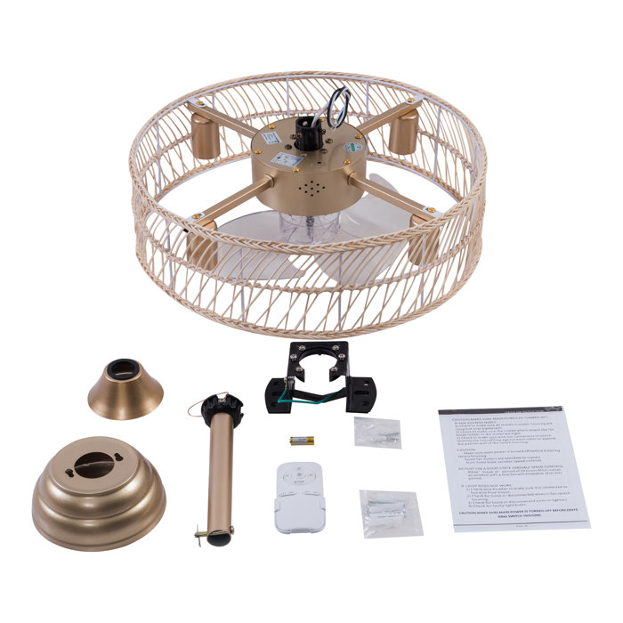 Bay Isle Home Alynna 18'' Bamboo Woven Caged Reversible Ceiling Fan ...