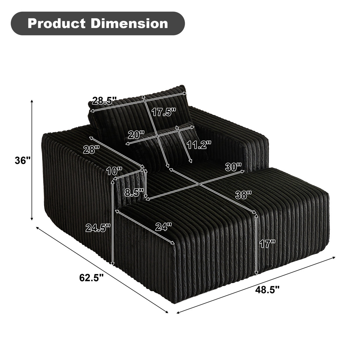 Latitude Run® Oversized Upholstered Chaise Lounge Indoor, No Assembly ...