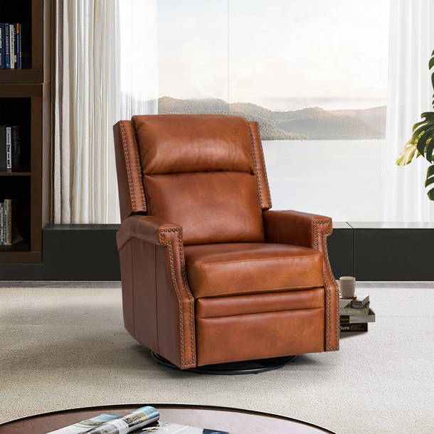 Wade Logan® Azilda 29" Wide Genuine Leather Manual Swivel Rocking ...