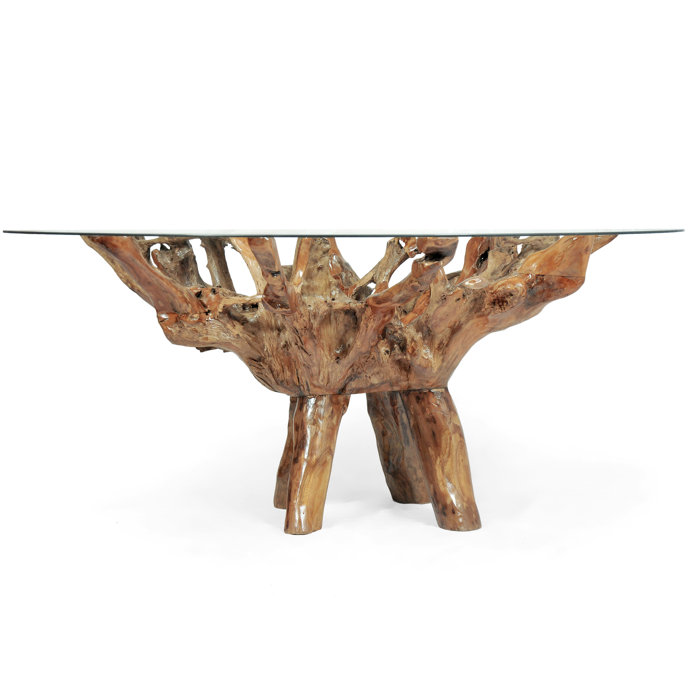 Union Rustic Glass Top Solid Wood Base Dining Table & Reviews | Wayfair