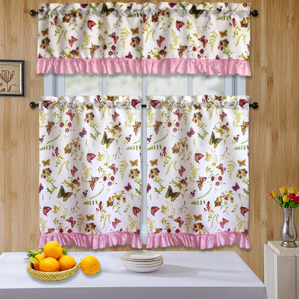 East Urban Home BT589-D47 3PC RUFFLED KITCHEN CURTAIN | Wayfair