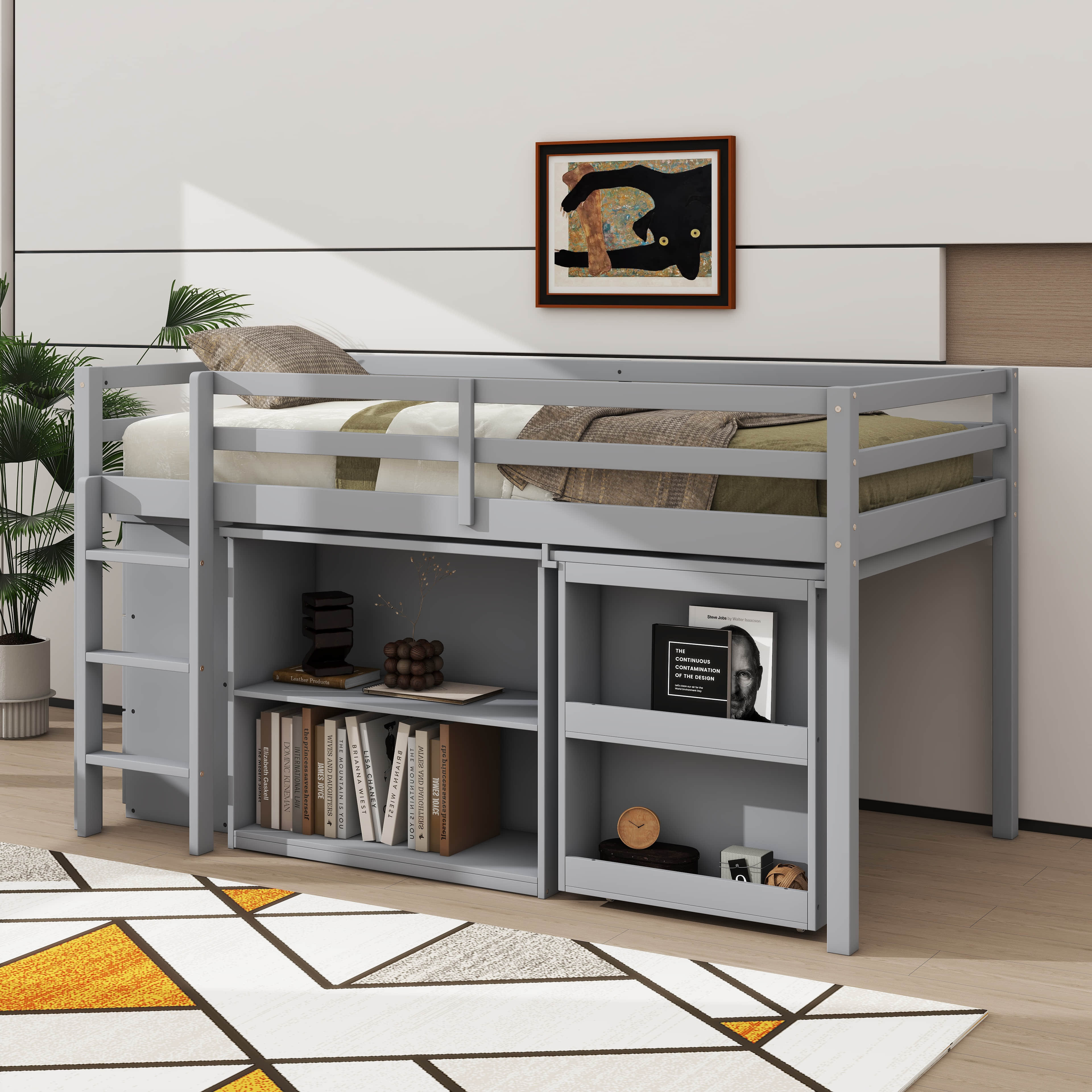 Harriet Bee Twin Loft Bed Including A Drawer Set, Shelf Component, And ...