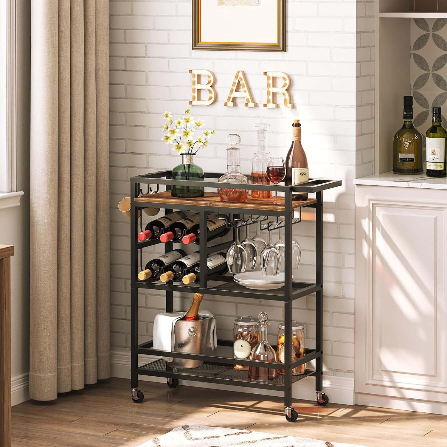 17 Stories Balden 3-Tier Bar Cart with Wheels and Handle & Reviews ...