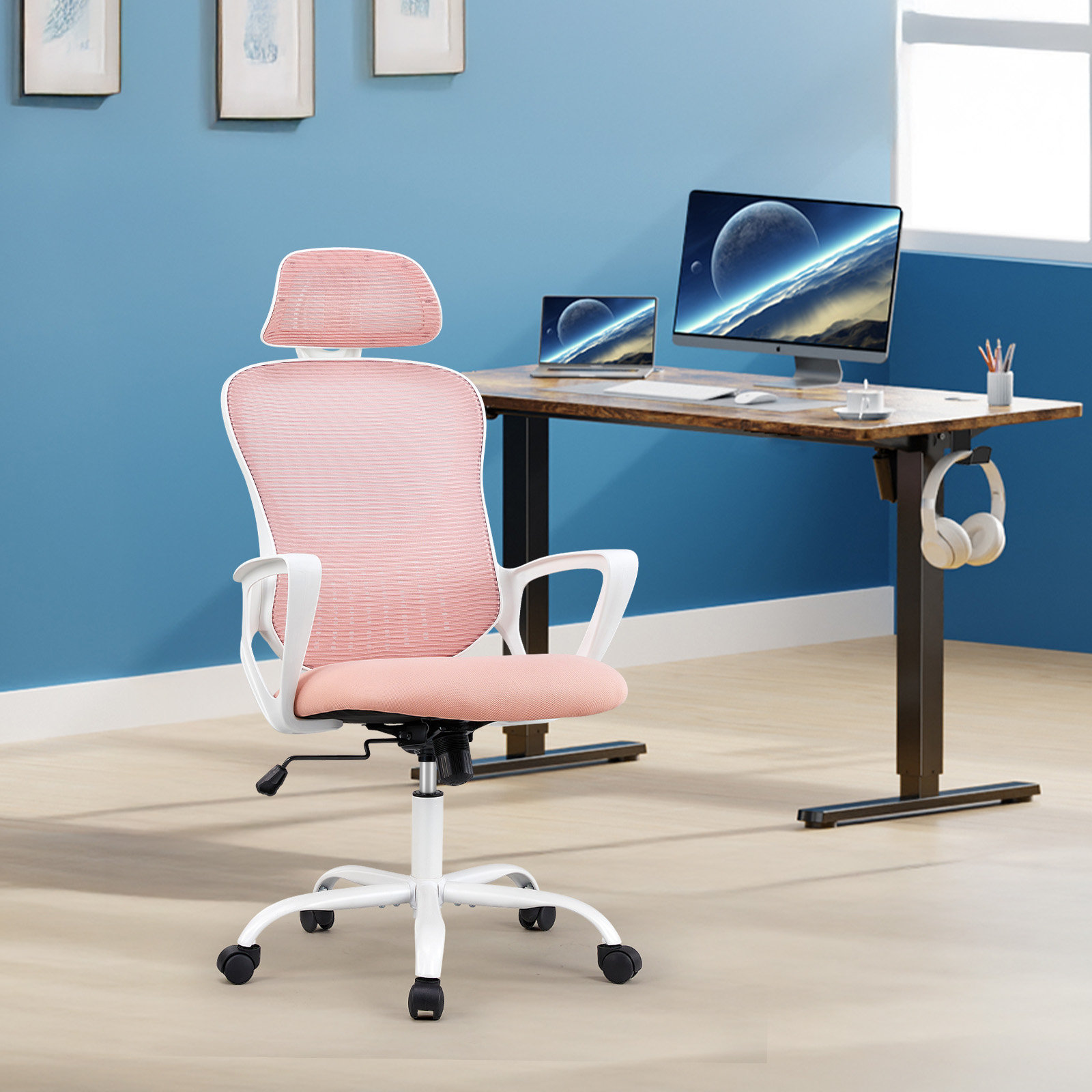 Inbox Zero Home office desk and chair set, electric desk and ergonomic ...