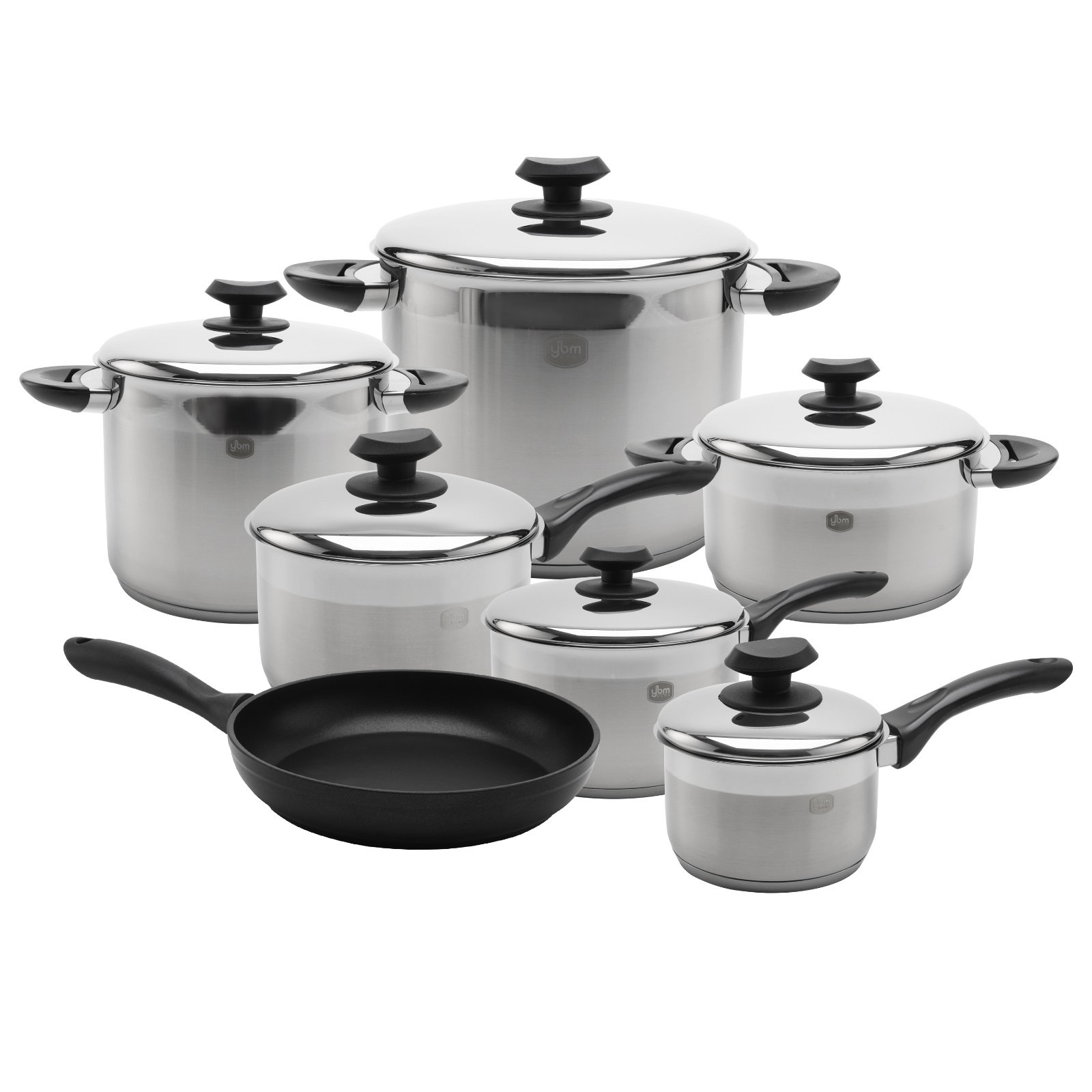 YBM Home 18/10 Tri-Ply Stainless Steel Cookware Set Induction ...