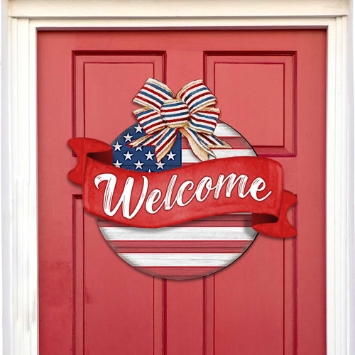 August Grove® Crabill American Flag Welcome Sign | Wayfair