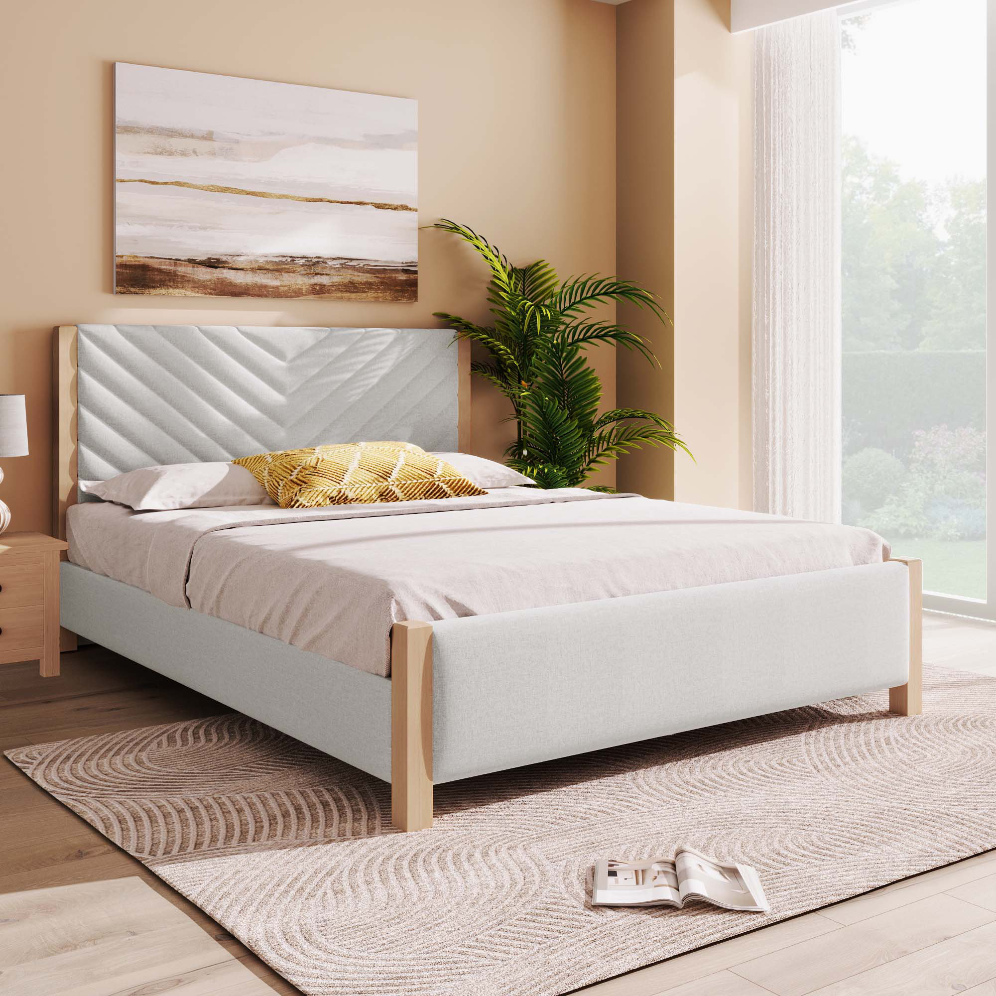 Latitude Run® Modern Mid-Century Upholstered Platform Bed Frame With ...