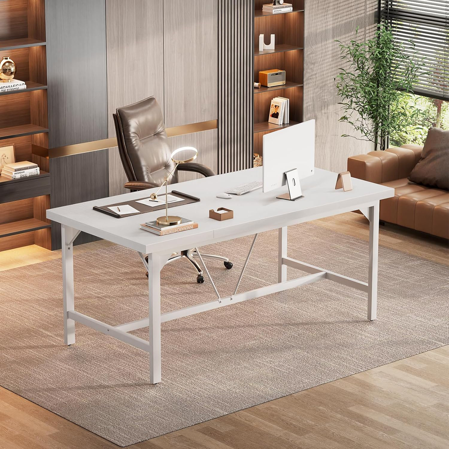 Hokku Designs 63 Inch Desk, Sturdy Large Office Desk, Premium 2 Person ...