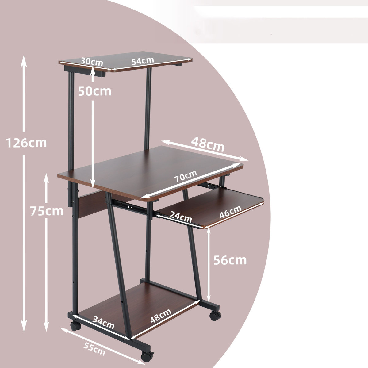 17 Stories 2 Tier Mobile Computer Desk with Printer Shelf & Keyboard ...