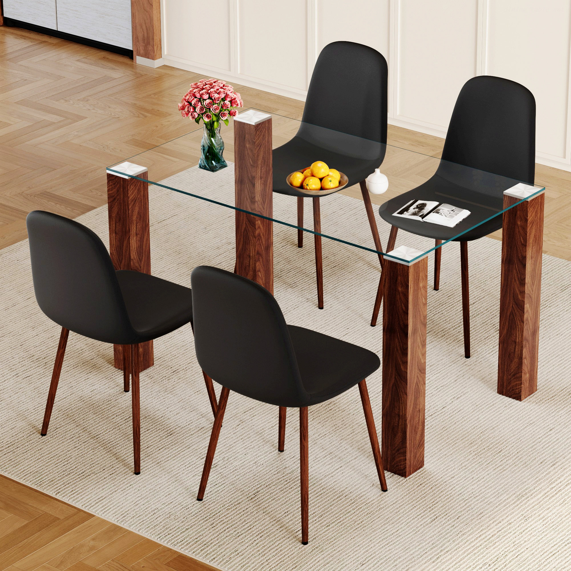 Corrigan Studio® Dining Table Set With 4 Dining Chairs, Rectangular Dining Table With Wooden ...