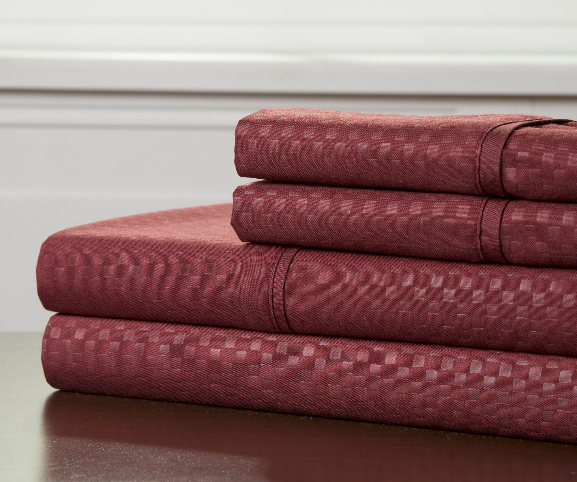 Plymouth Home Brushed Microfiber Sheet Set- 4 Piece- Embossed Checkered ...