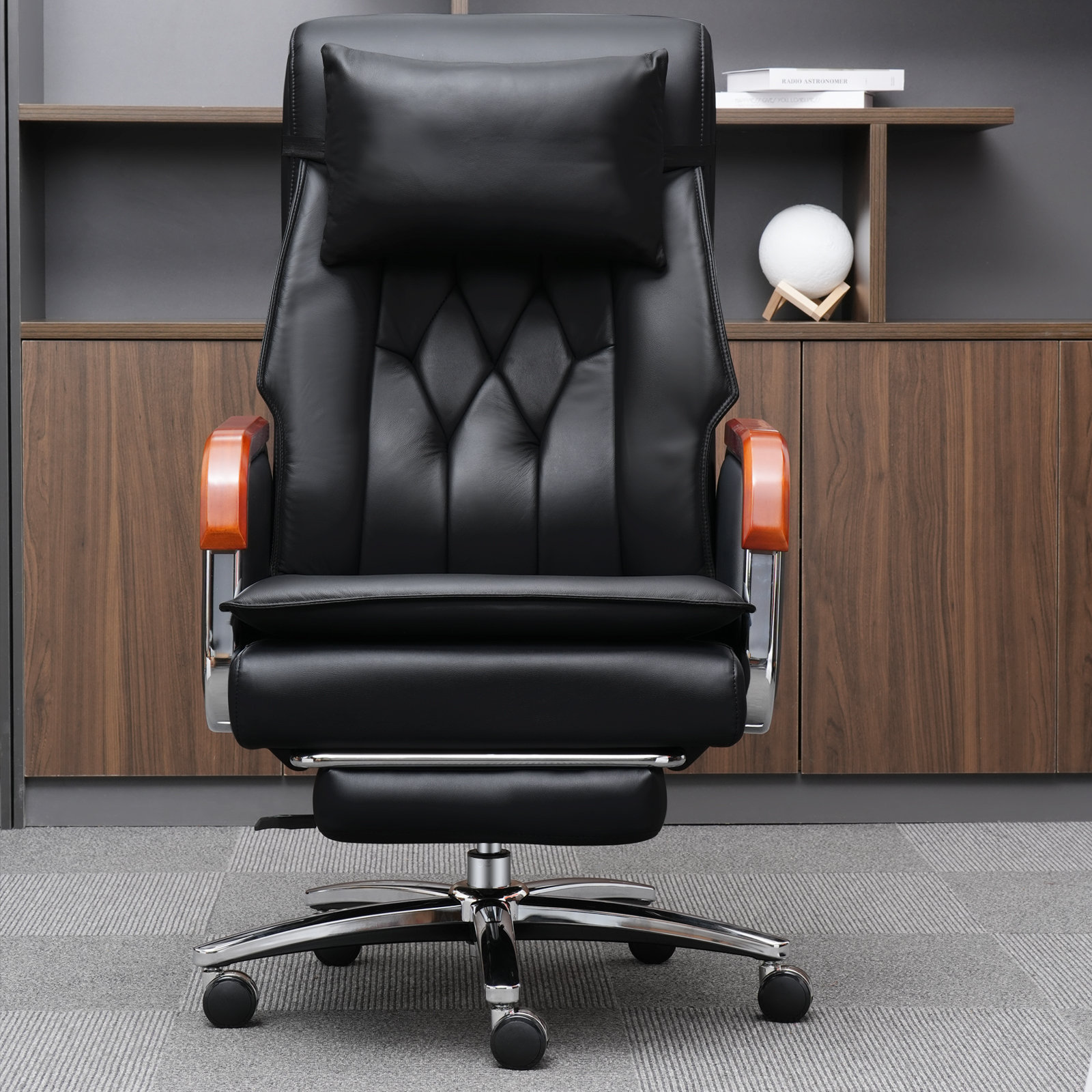 Inbox Zero Cameron Genuine Leather Reclining Massage Chair Ottoman ...