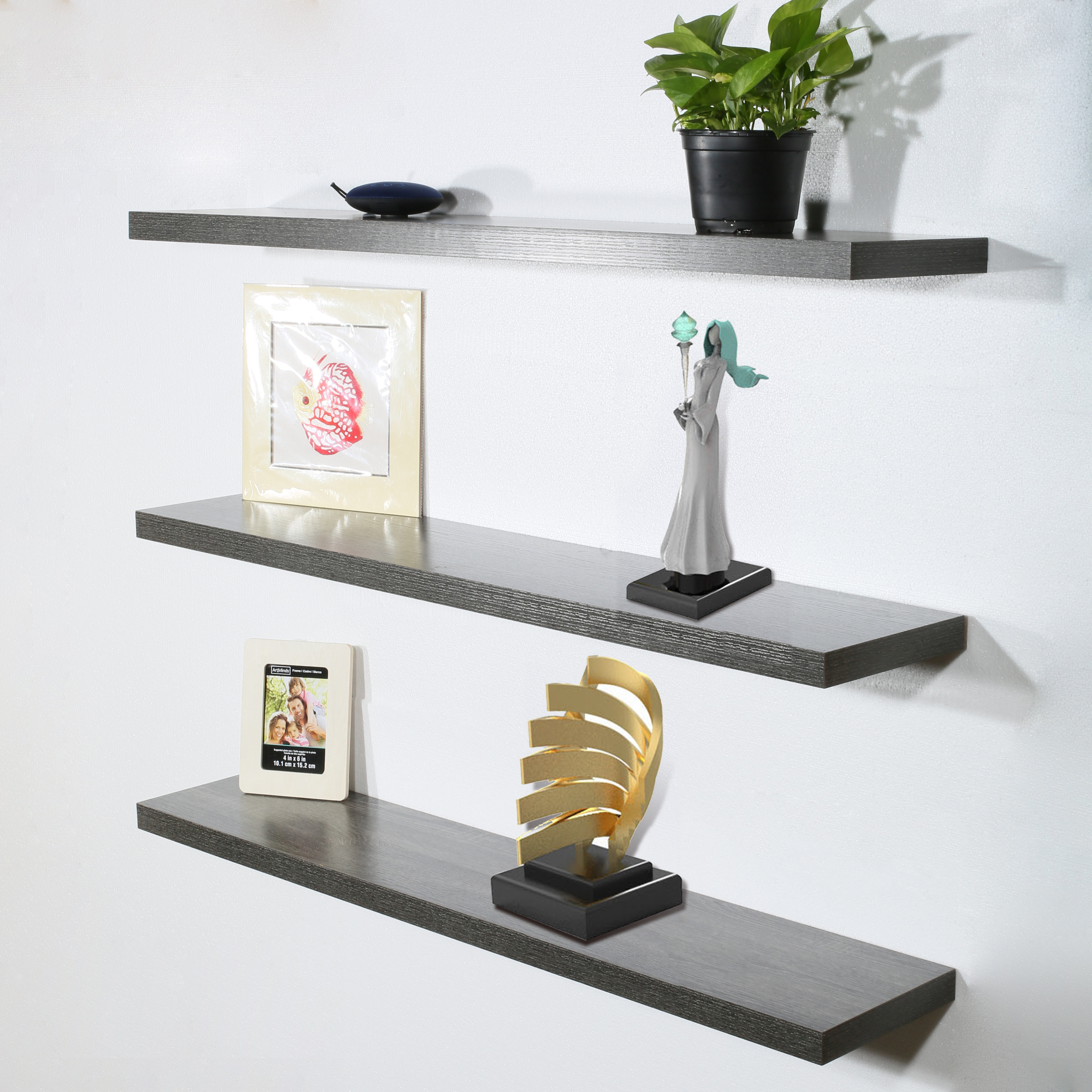 Gracie Oaks Ivaylo Kevin Set Of 3 Black Oak Floating Shelf--47.25 *9.25 ...