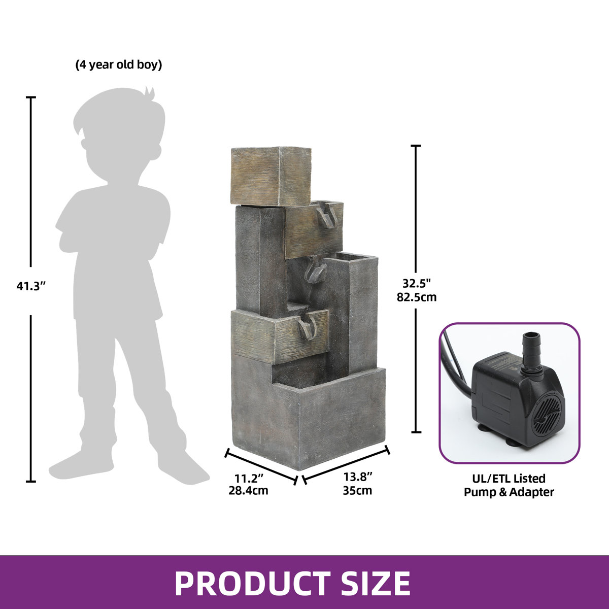 Wrought Studio™ 32.5"H 5-Tier Geometric Blocks Outdoor Water Fountain ...