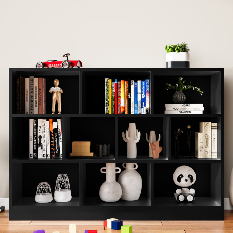 Ebern Designs Presly 3 Tier Cube Bookcase Modern Bookshelf with 10 ...