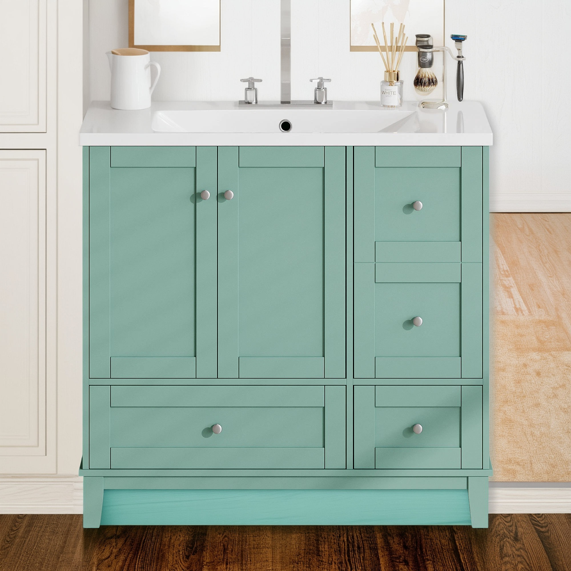 Winston Porter 36 Inch Modern Green Bathroom Vanity With USB 2 Doors 3 ...