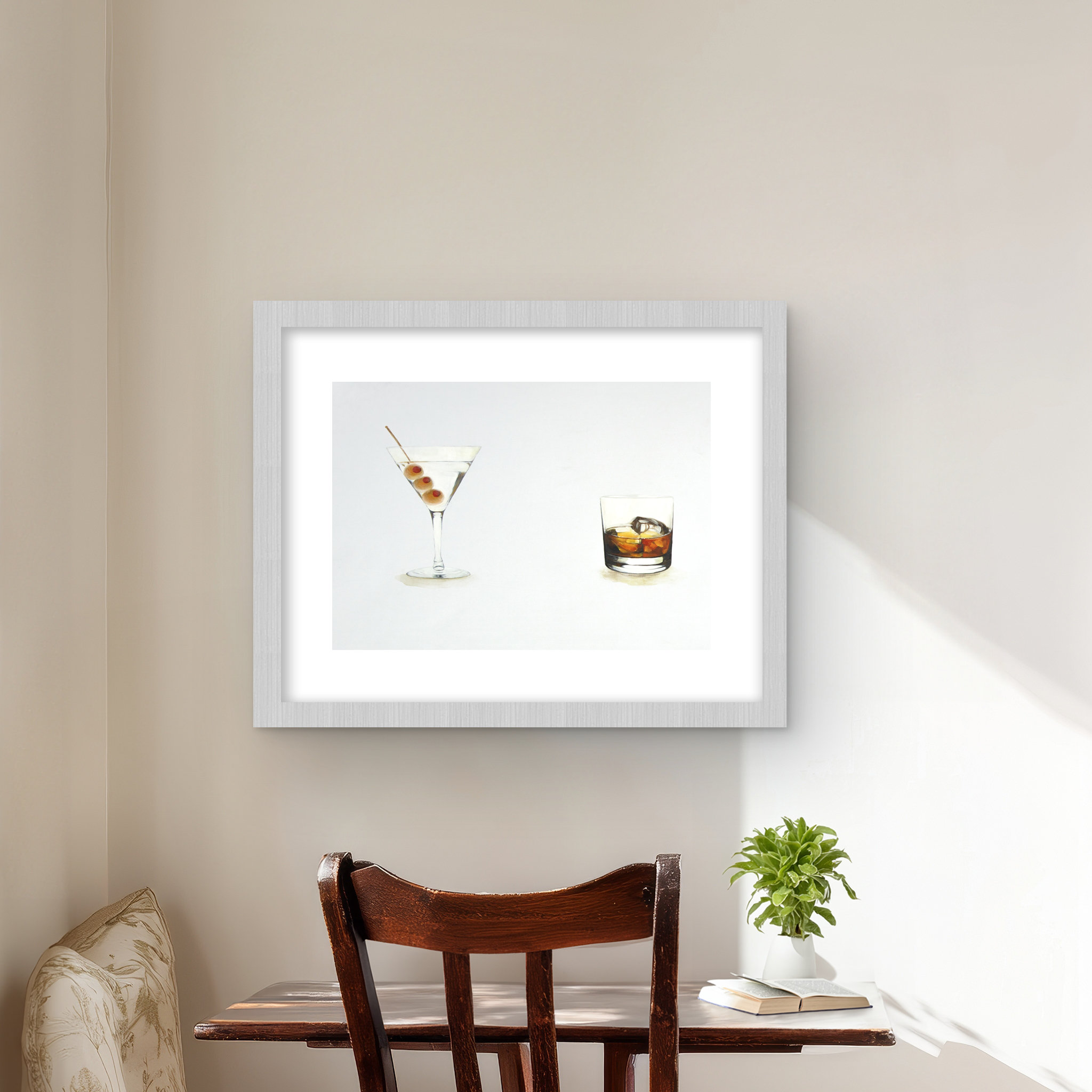 Lark Manor™ Cocktails Vintage Beige Framed Matted Print for Home Decor ...
