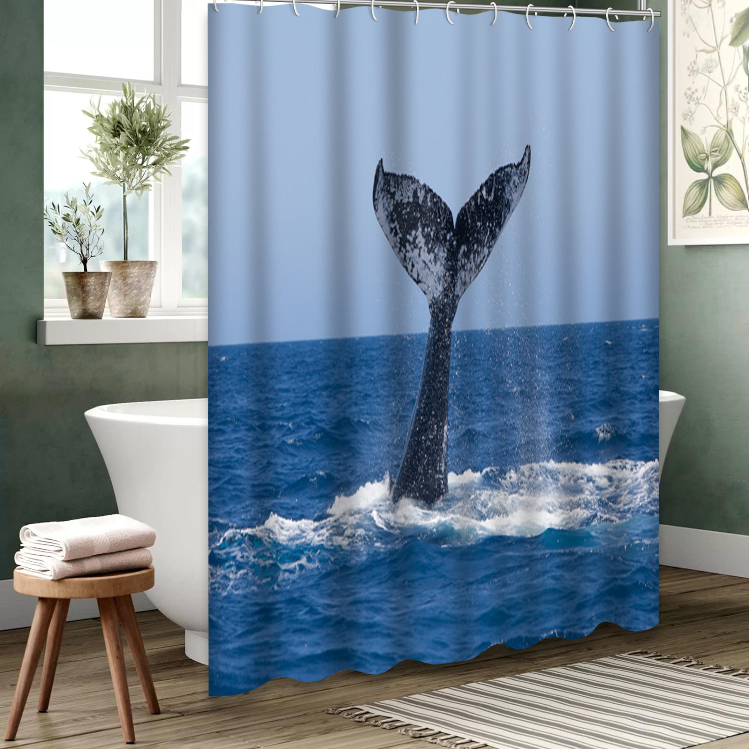 East Urban Home Ocean Waterproof Shower Curtain,Whale Waters New ...