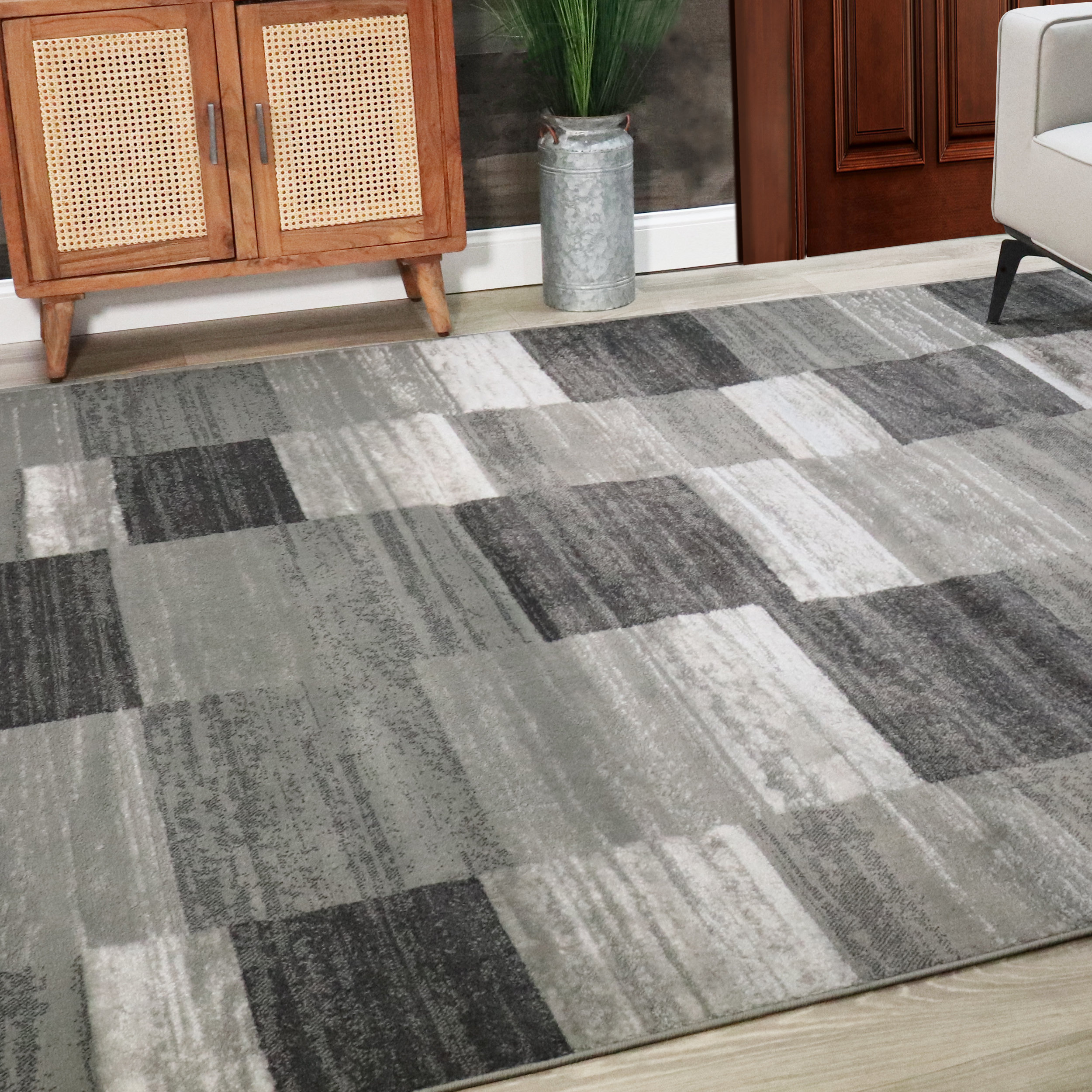 Orren Ellis Krasimir Modern Patchwork Indoor Geometric Silver Area Rug ...