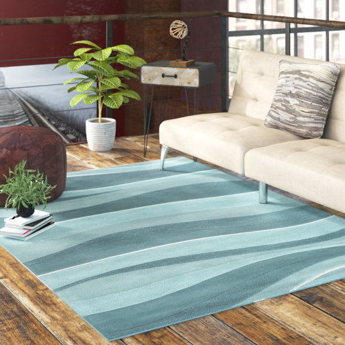 Wrought Studio Patillo Cabo Handmade Wool Blue Ocean Waves Area Rug ...