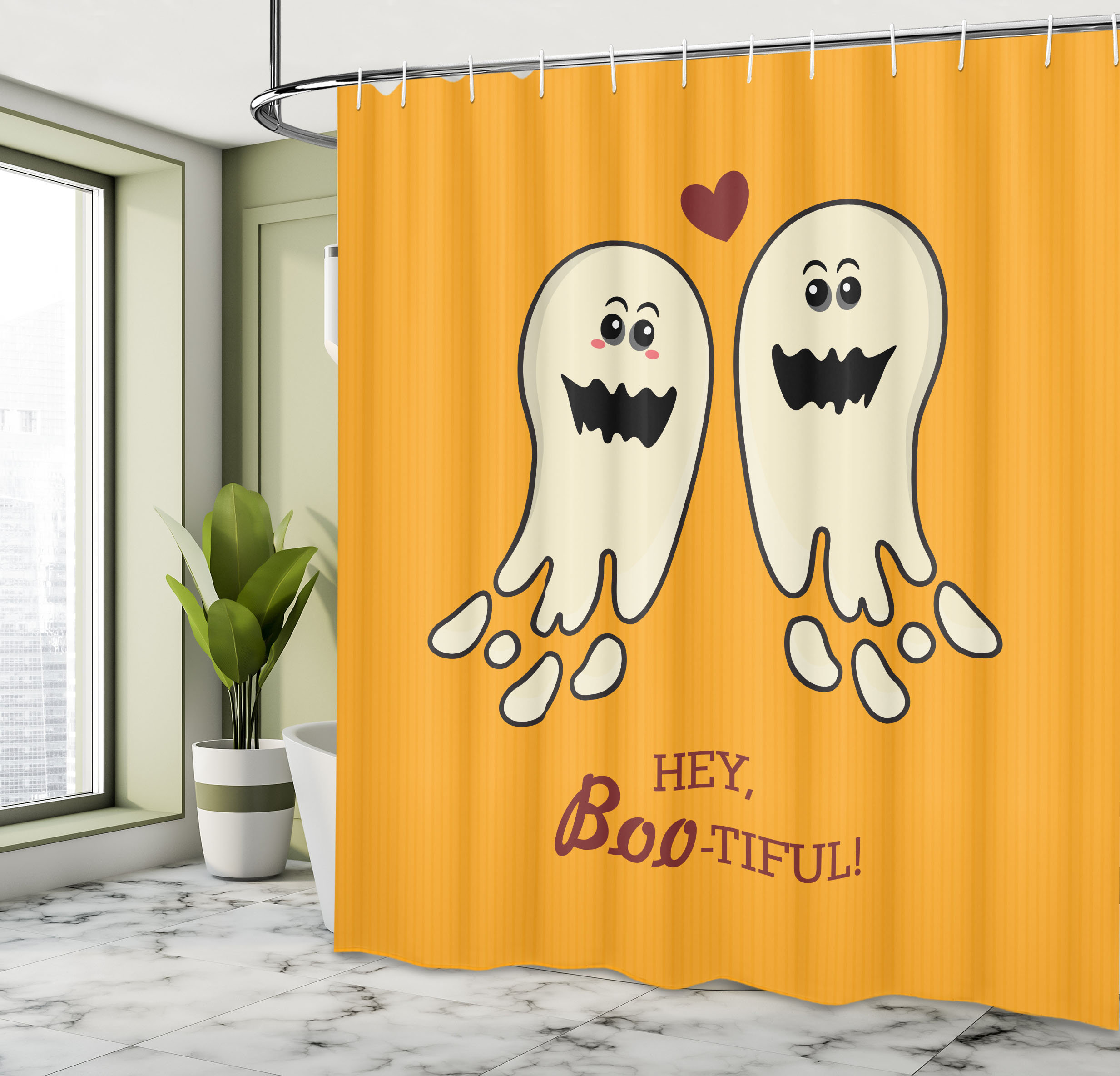 East Urban Home Halloween Shower Curtain Hey Boo-tiful Text Ghosts ...