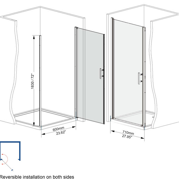Kivaritio 28X72 Inch Shower Door With Pivot Function, Matte Black ...