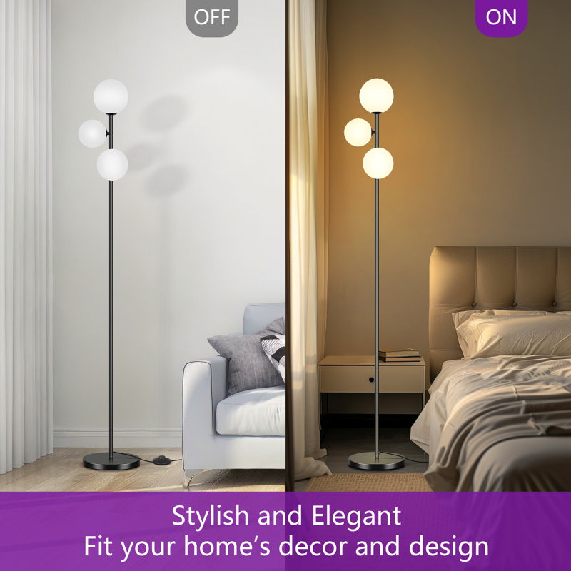 George Oliver Hinnar 70.67'' LED Tree Floor Lamp with Globe Shade for ...