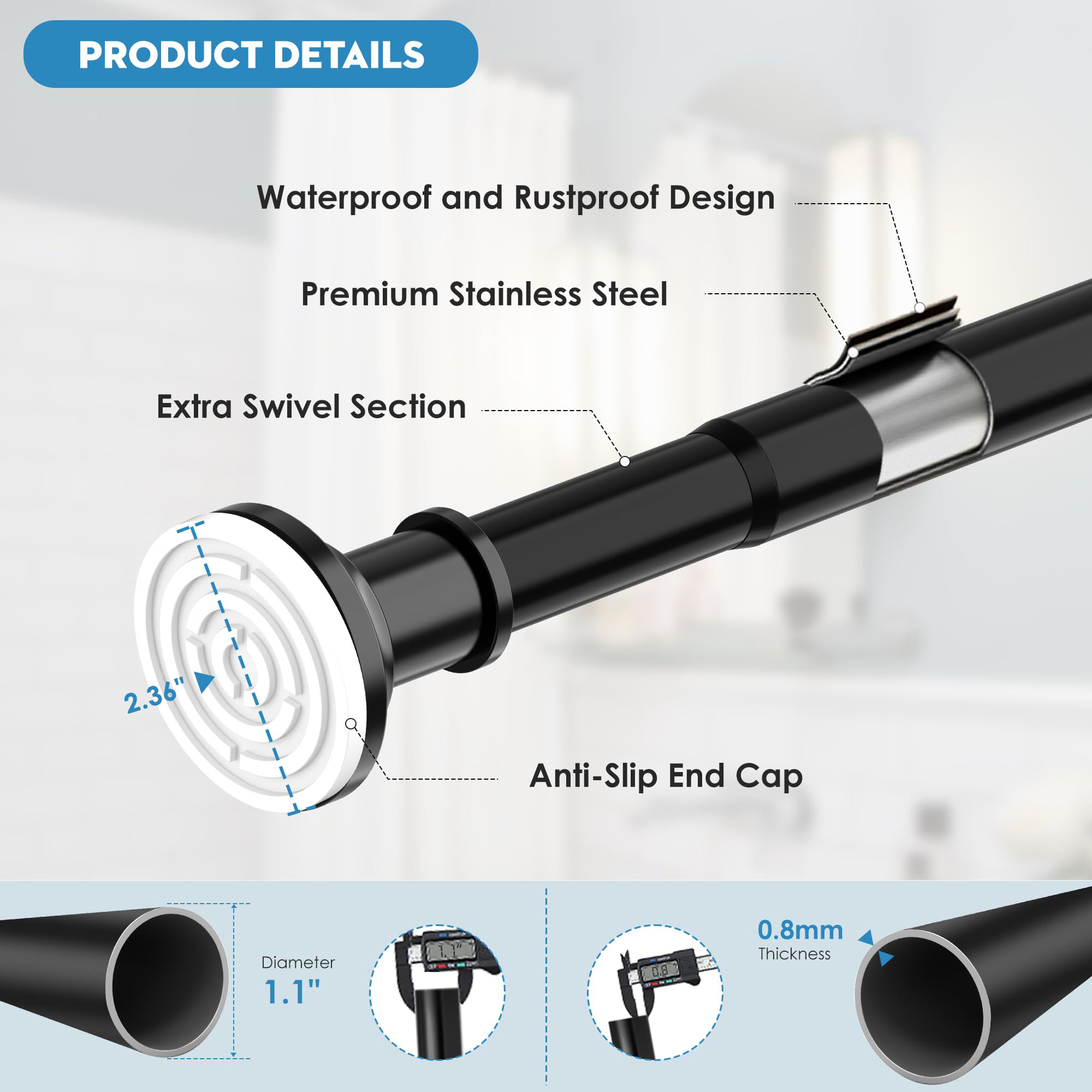 shuoli Tension Curtain Rod, Extra Long Outdoor Curtain Rod 43-100 Inch ...