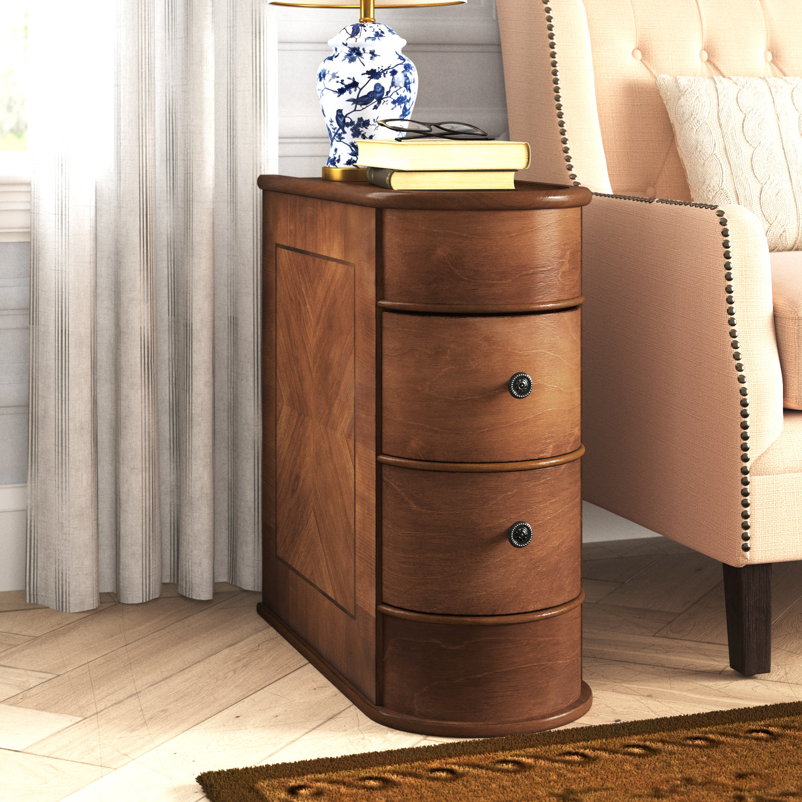 Lark Manor Anamary 24'' Tall Solid Wood End Table with 2 - Drawers ...