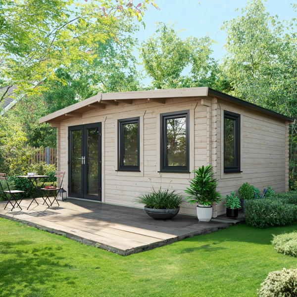 POWERSHEDS 16 ft. W x 14 ft. D Power Left Hand Door Apex Chalet Log ...