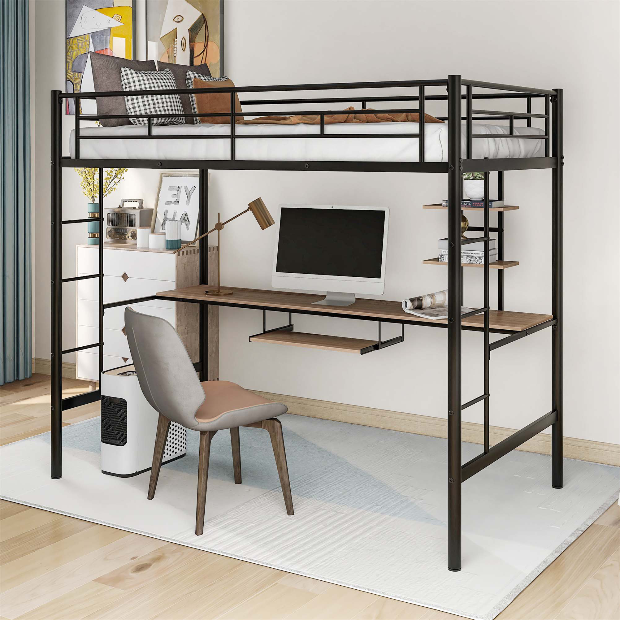 Latitude Run® Loft Bed With Desk And Shelf , Space Saving Design | Wayfair