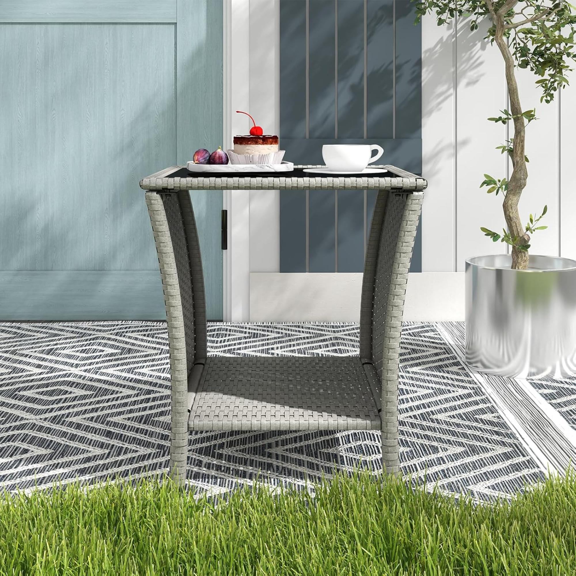 Winston Porter Wicker Side Coffee Table Outdoor Side Tables Storage ...