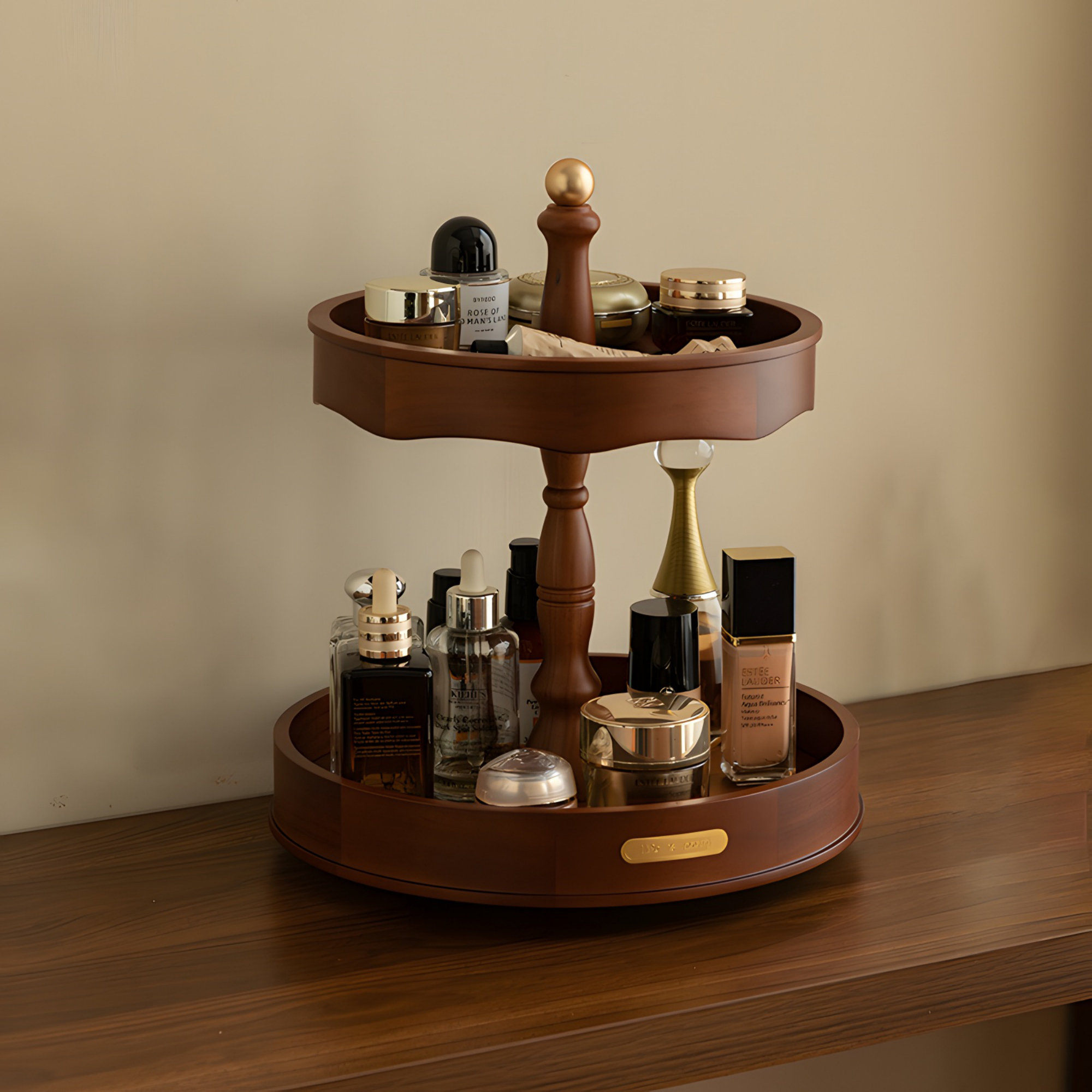 Alcott Hill® Light Luxury Rotating Storage Box, Double-Layer Circular ...