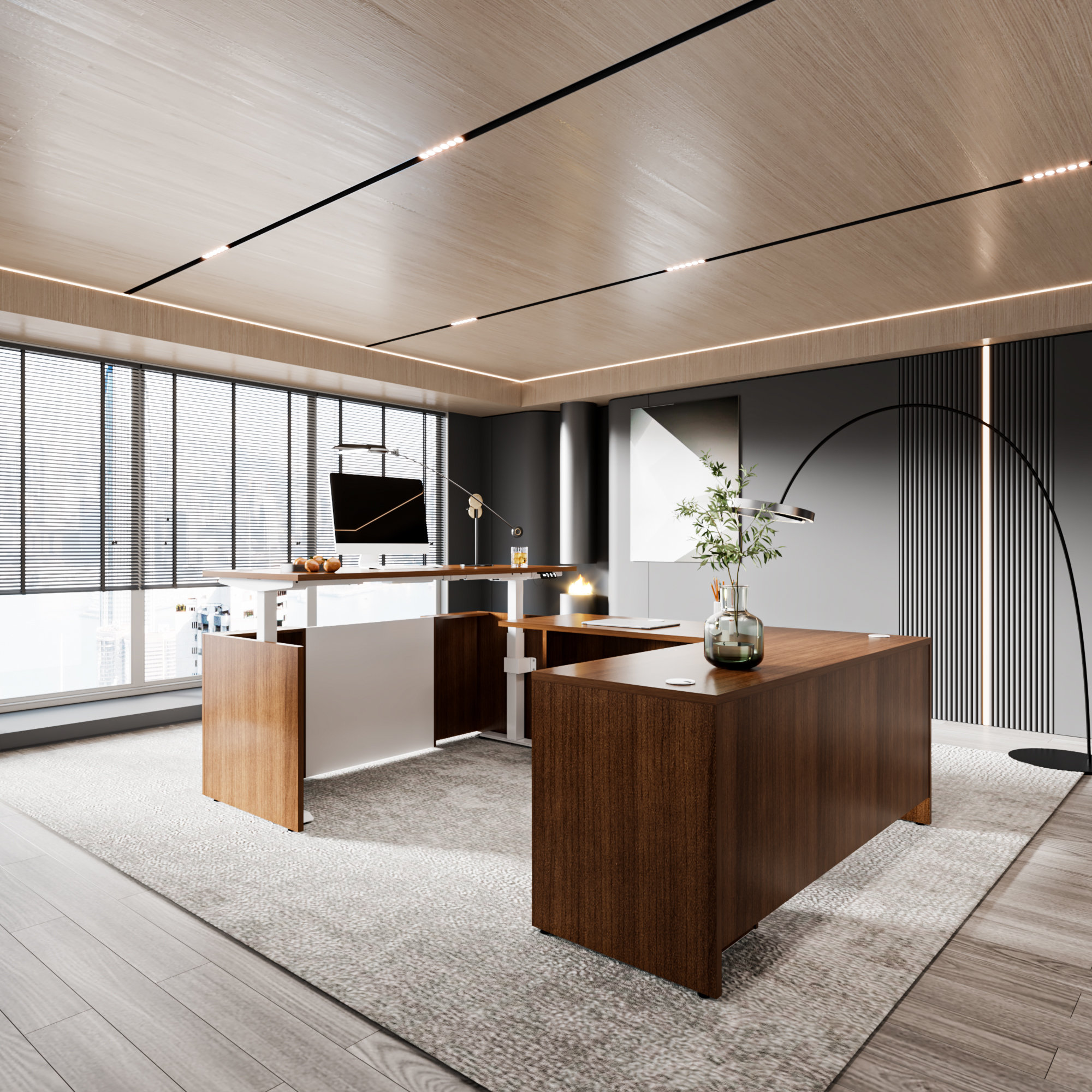 Inbox Zero Netha U-Shaped Adjustable Height Executive Standing Desk ...