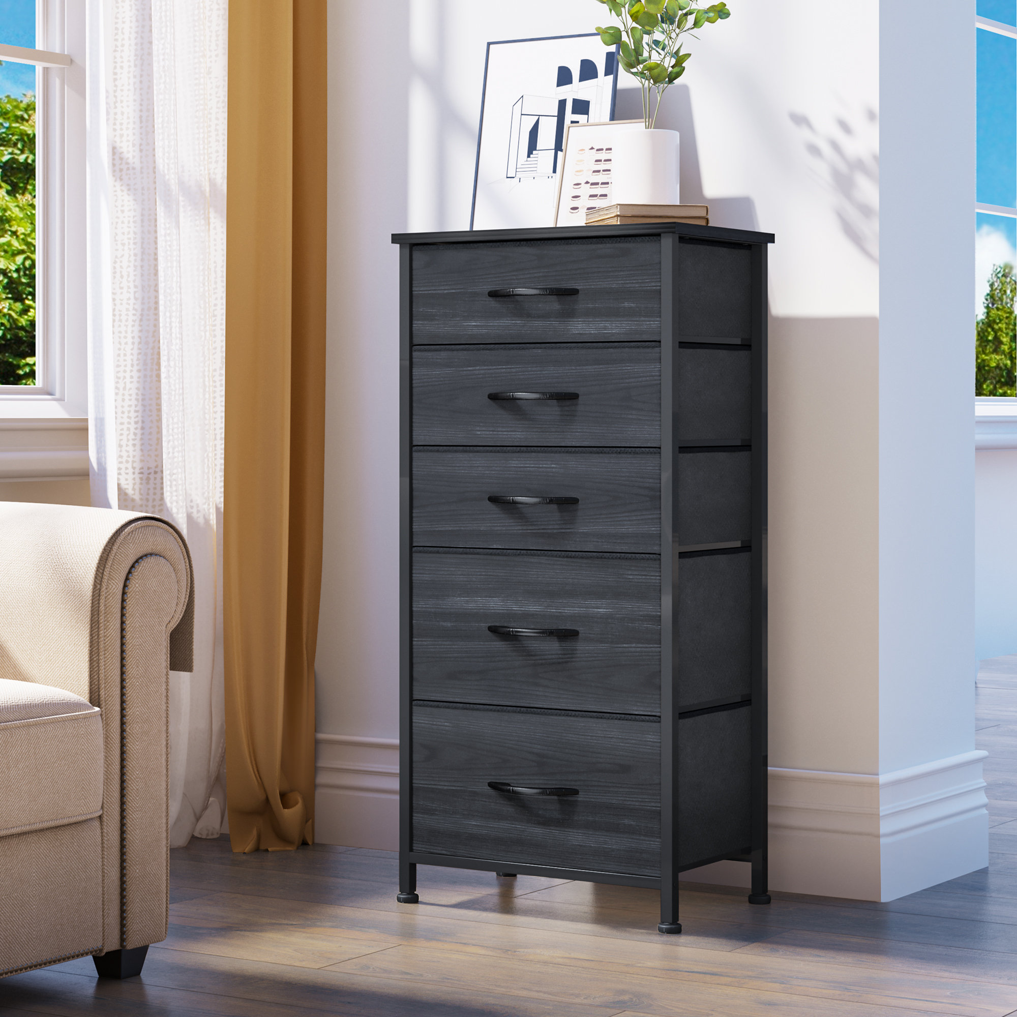 Rebrilliant Klothildis 17.7"W 5 Drawer Vertical Dresser, Chest with ...