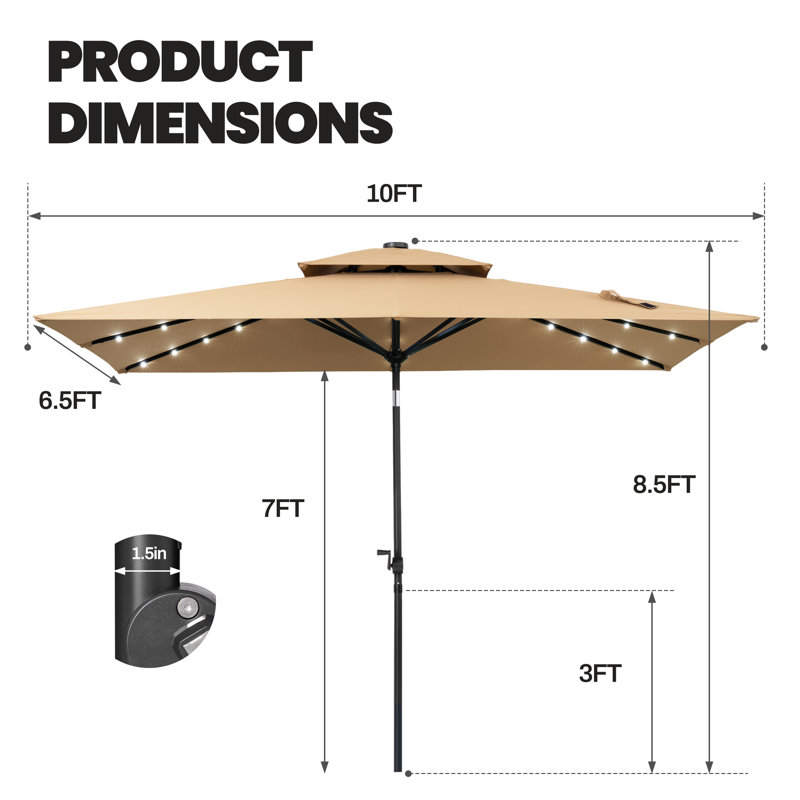 Freeport Park® 10' X 6.5' Solar Lighted Outdoor Market Umbrella with 8 ...