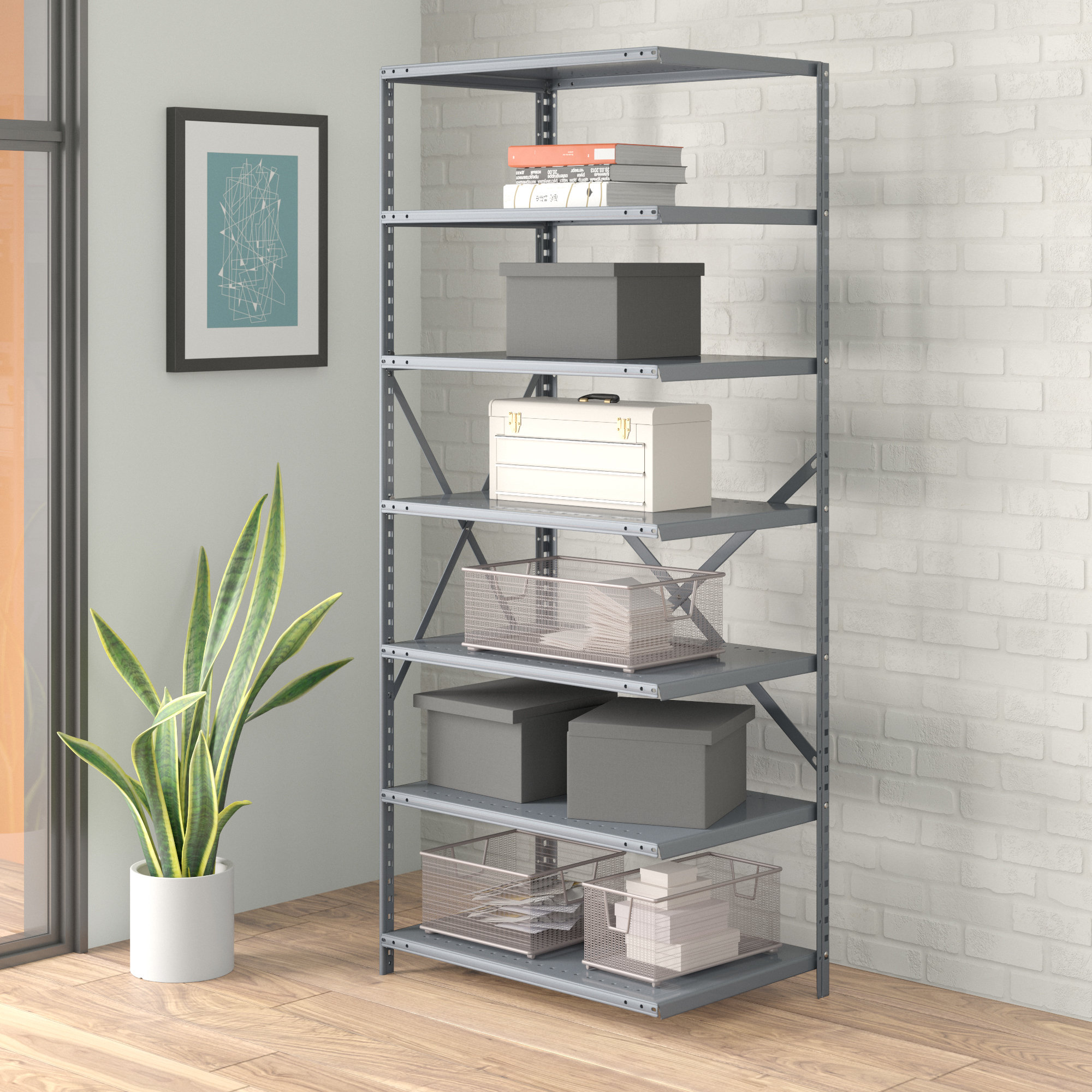 Hallowell Hi-Tech Extra Heavy-Duty Open Type 7 Shelf Shelving Unit Add ...