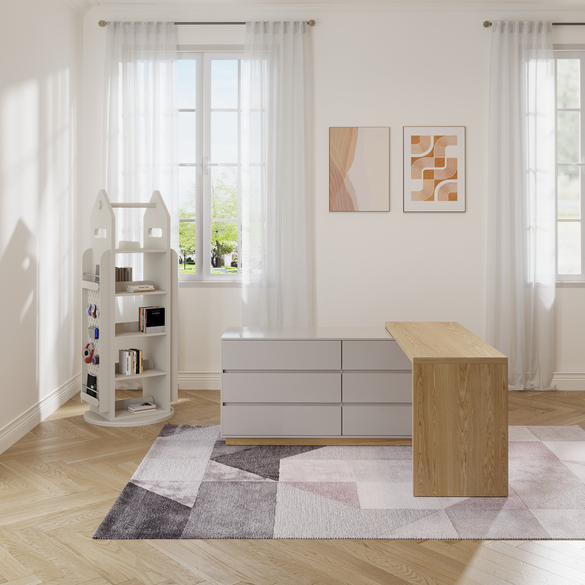 Ebern Designs 2 PieceWhite Corner L-Shaped Desk And Rotating ...