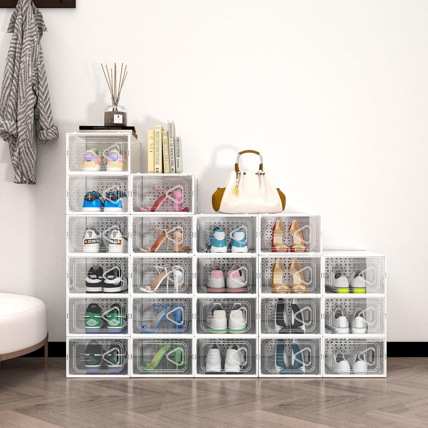 Rebrilliant Clear Plastic Shoe Storage Organizer Boxes, Stackable Shoe ...