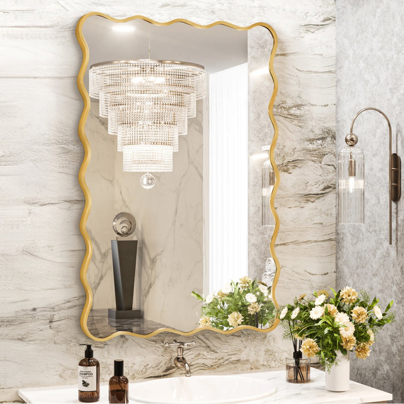 Ebern Designs Luxury Rectangular Wavy Metal Framed Mirror | Wayfair