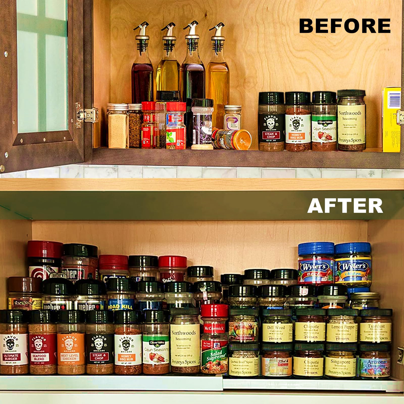 Prep & Savour 3 Tier Expandable Spice Rack Organizer,Adjustable Length ...