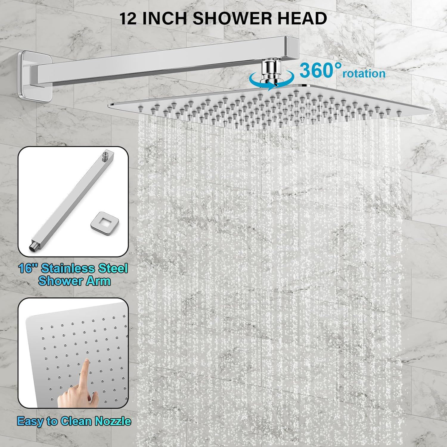 Silodo Shower Faucet Set Bathroom Square Rain Shower Faucet and Handle ...
